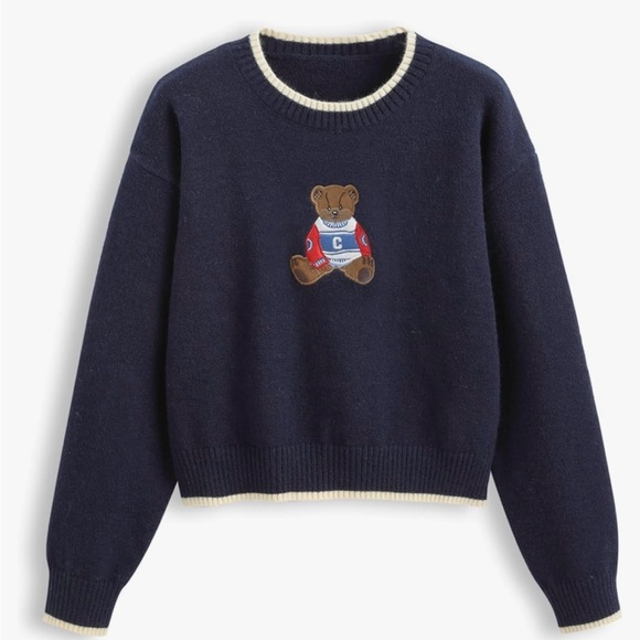 Cider | Sweaters | Cider Blue And Cream Crewneck Sweater With Playful ...